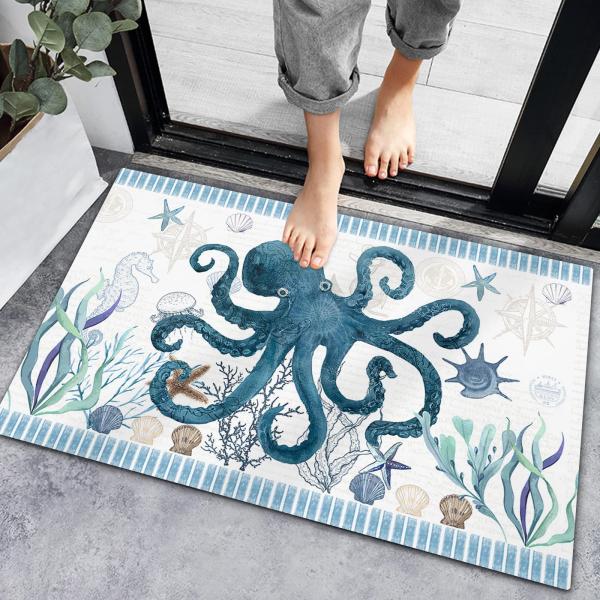 商品名:  Possta Decor Octopus Indoor Doormat Front Door Mats,Sea Marine Life Water Absorbent Non Slip Entrance Rugs,Summer ...