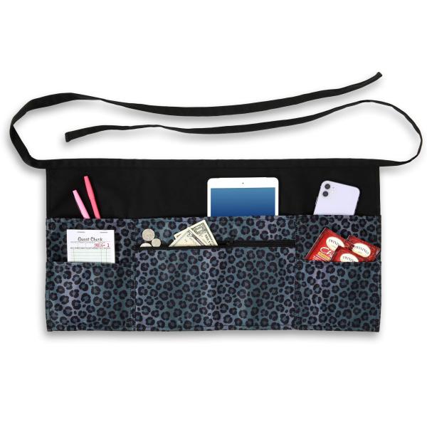 商品名:  Plum Hill Black Leopard Waitress Apron with Pockets, Short Serving Apron with Zipper, Teacher Apron, Server Aprons...