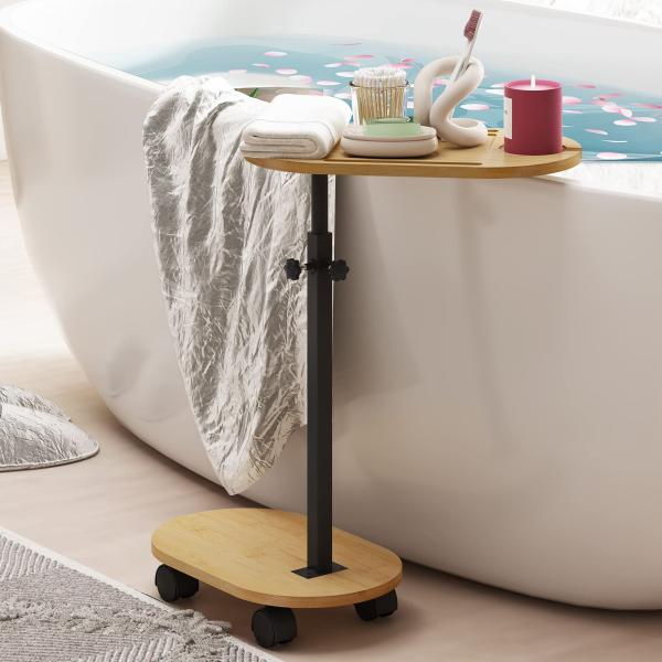 商品名: Jotboom 竹製 バスタブ サイドテーブル 調節可能 Jotboom Bamboo Bathtub Tray Table with Wheels,Freestanding Bathtub Side Table with Adj...