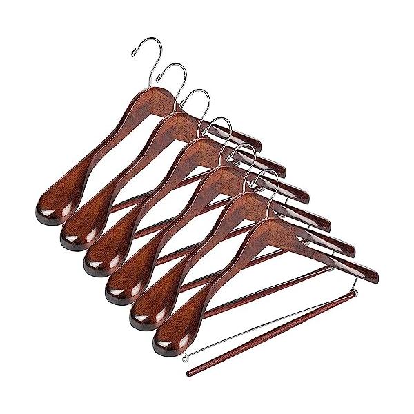商品名:  Wide Shoulder Wooden Hangers 6 Pack Non Slip Pants Bar, Smooth Finish Wood Suit Hanger for Men and Women Coat Hang...