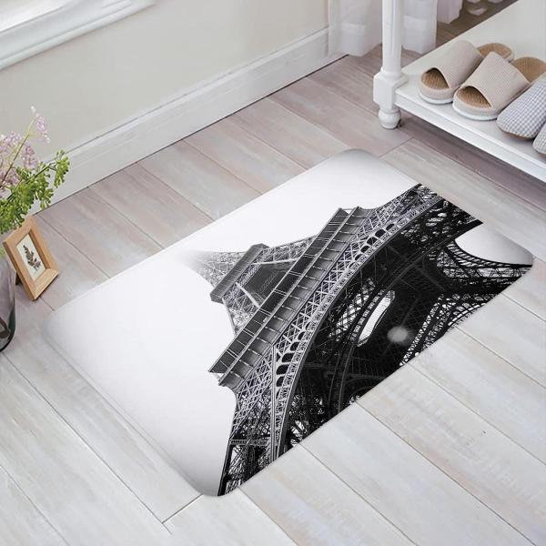 商品名:  Frech Paris Eiffel Tower Welcome Doormat, City of Love Black White Non Slip Indoor Floor Mat Bath Rug, Entrance Ca...