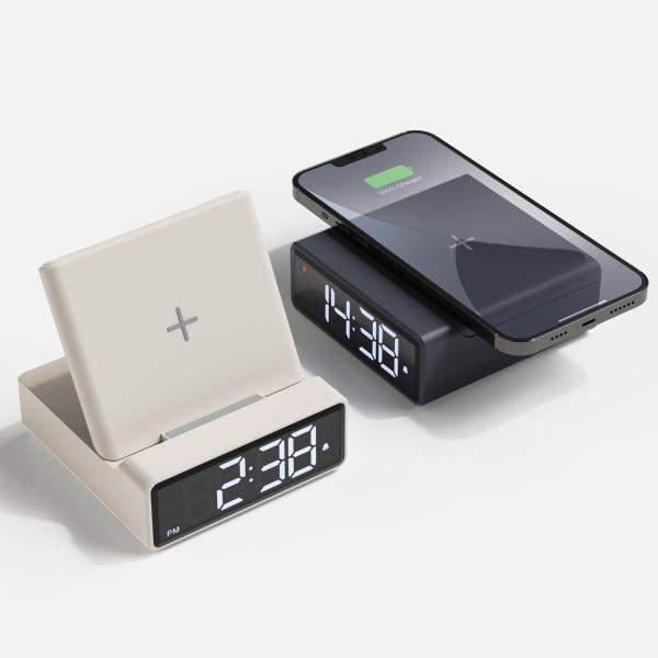 商品名:  mooas Mini Square 15W Fast Wireless Charging Clock (Dark Gray), Digital Alarm Clock, 3-Level Brightness, 12/24H Mo...