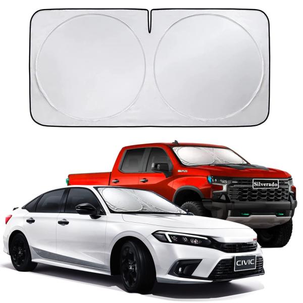 商品名: OCAWIB 2023 車のフロントガラス用サンシェード ドイツ製チタンシルバー生地 (240T以上の素材) 自動車の日焼け防止シールド サンシェード 車用サンシェード フロントガラスカバー フロントウィンドウ バイザー サンシェ...