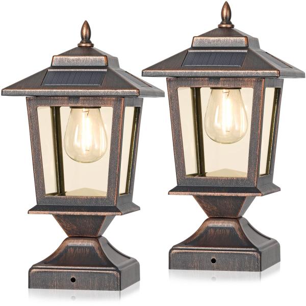 商品名: ソーラーポストキャップライト 防水ソーラーアウトドアライト 4x4 木製ポスト用 ガラスシェード付きソーラーライト デッキフェンス パティオポスト装飾 ブロンズ (2個パック) Solar Post Cap Lights,Wate...