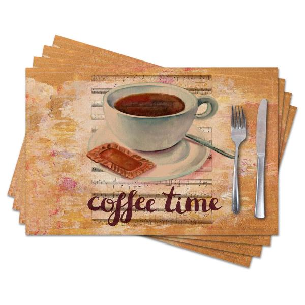 商品名:  Cloth Placemats Set of 4,Coffee Theme Coffee Time Linen Table Mats,Heat Resistant Woven Placemats Non-Slip Dining ...