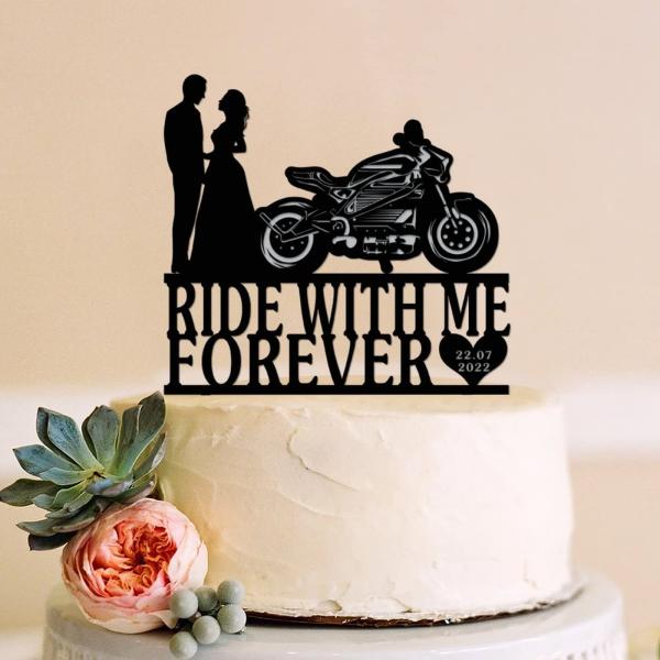 商品名:  Ride with Me Forever Motorcycle Bride And Groom Cake Topper, Motorbike Wedding Cake Topper, Custom I Acrylic Sign ...