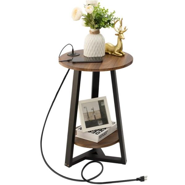 商品名: TINSAWOOD エンドテーブル TINSAWOOD End Table with USB Ports and Outlet, Small Round Tables for Small Spaces, Round Side Ta...