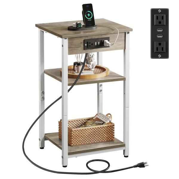 商品名:  WLIVE End Table with Charging Station and USB Ports, 3-Tier Side Table with Adjustable Shelf, Side Table with Outl...