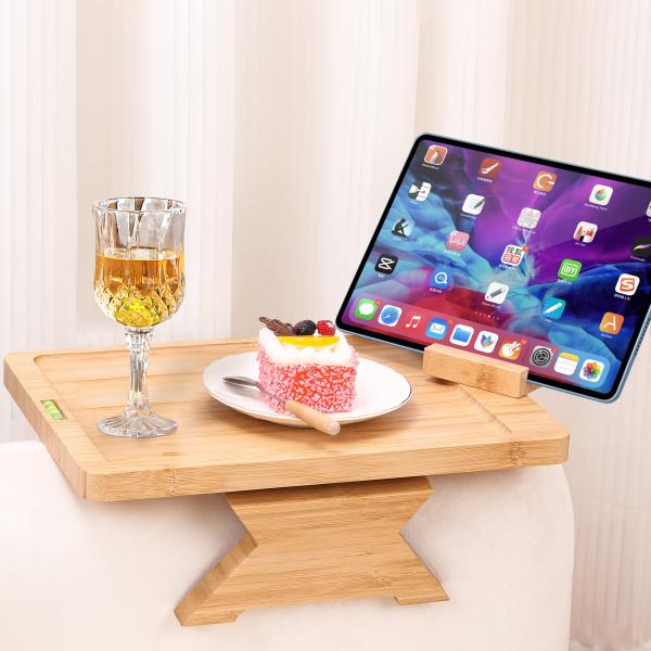 商品名:  Vinlley Bamboo Couch Tray with Spirit Level, Couch Arm Table Clip On Tray Sofa Table for Couches,with 360° Rotatin...