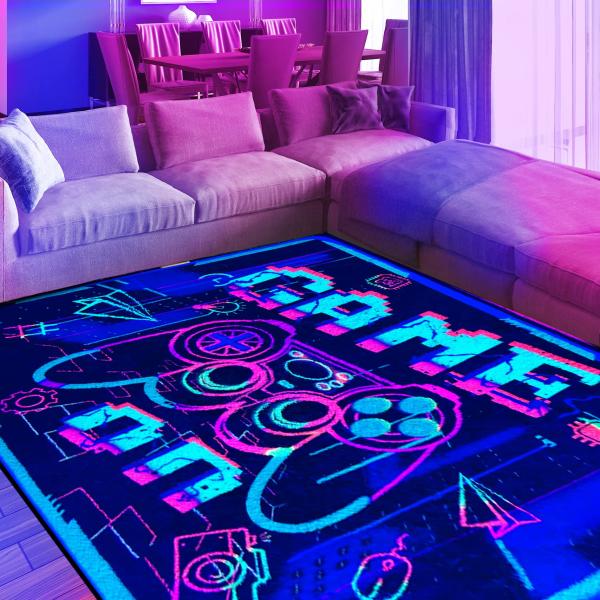 商品名:  EISKBC Neon Gaming Area Rug, 3D Blacklight Game Controller Carpet, Non-Slip UV Reactive Fluorescent Floor Mat, Glo...