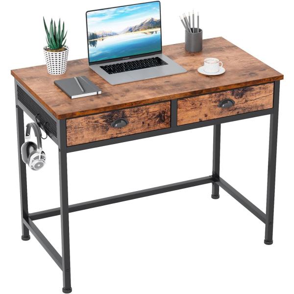 商品名:  Furologee Computer Desk with 2 Fabric Drawers, Small Home Office Writing Desk, Vanity Desk with Hooks, Simple Stud...