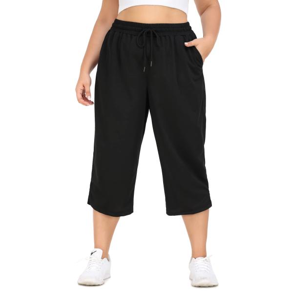 商品名:  COOTRY Women's Plus Size Capris Elastic Waist Loose Fit Summer Lounge Casual Yoga Pants with Pockets Black 3XLブランド...