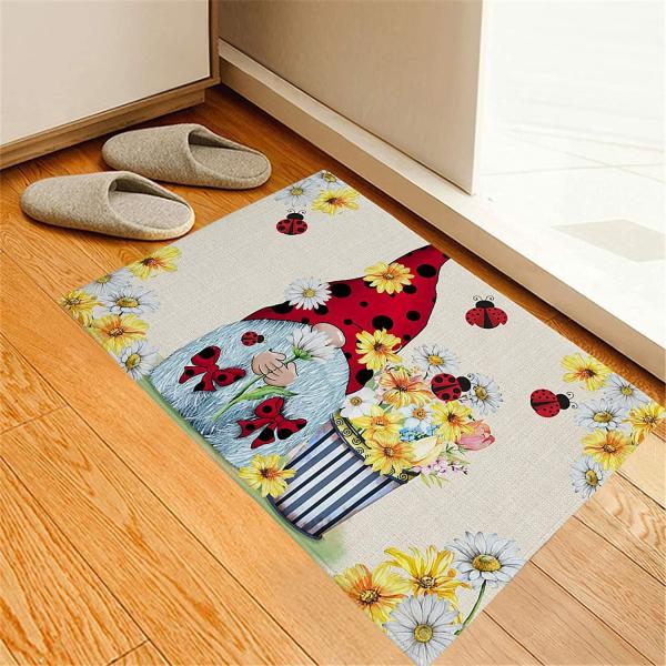商品名:  Welcome Door Mats Gnome with Seven Star Ladybugs Daisies Greeting Front Porch Rugs Indoor Non Slip Door Mats Entra...