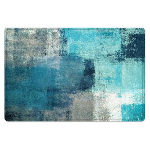 商品名:  LB Modern Minimalist Art Bathroom Rug, White Teal Blue Grey Geometric Design Bath Rug Aesthetic Abstract Creative ...