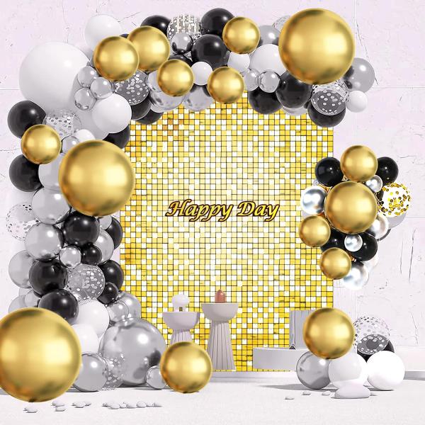 商品名: ゴールドシマーウォールバックドロップ -24枚 スクエアスパンコールウォールパネル きらめく背景幕 バレンタインデーの装飾 誕生日 結婚式 独身卒業パーティー用 (ゴールド) Gold Shimmer Wall Backdrop ...