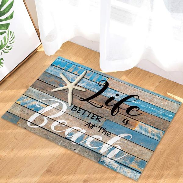 商品名Welcome Rectangular Door Mat Ocean Coastal Starfish Beach Grain Life is Better at The Beach Entrance Way Rugs Doormat...