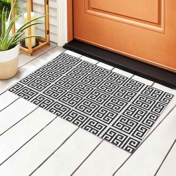 商品名Nichpedr Welcome Rectangular Door Mat Black and Greek Key Modern Geometric Entrance Way Rugs Doormats Soft Non-Slip W...