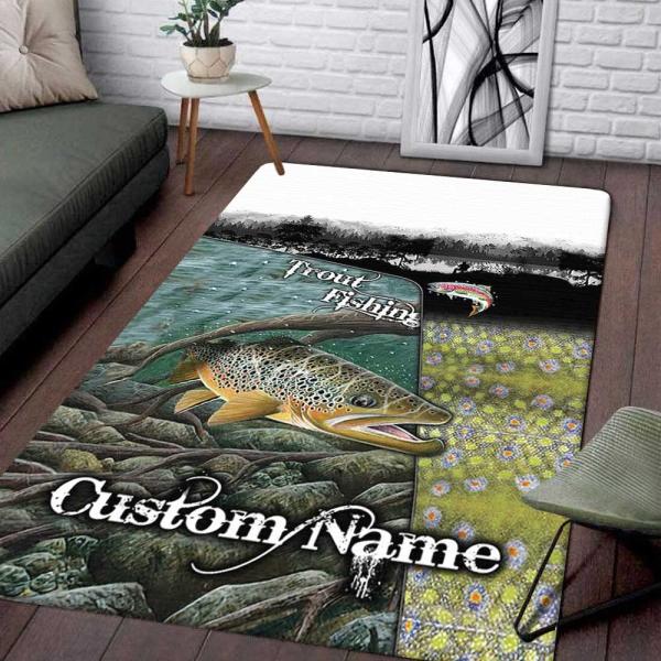 商品名:  Custom Name Amazing Trout Fishing at The Lake Rug, Trout Area Rug, Trout Decorations Home Trout Fishing Decoration...