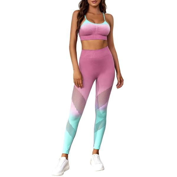 商品名:  Herseas Workout Sets 2 Piece Outfits for Women Athletic Supportive Bra Four-Way Stretch Leggings Ruched Gradient P...