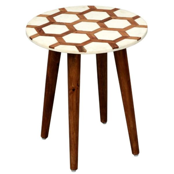 商品名: (デコセラピー) Decor Therapy Elise ラウンドウッド&amp;マーブルインレー アクセントエンド/サイドテーブル ブラウン Decor Therapy Elise Round Wood and Marble I...