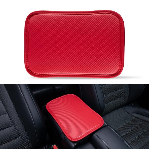 商品名: UREHEPO 車用センターコンソールアームレストカバー カーボンファイバーPUレザーアームレスト保護ボックス インテリアアクセサリー 低反発素材 自動車用 防水アームレストクッション ほとんどの車 SUV トラック用 (レッド)...