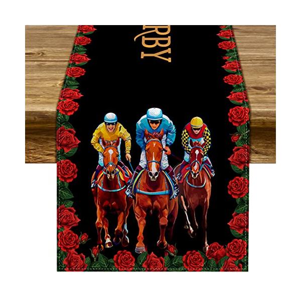 商品名: Nepnuser ケンタッキーダービー テーブルランナー ジョッキーラン バラ 競馬パーティー装飾 ホームキッチン ダイニングルーム装飾 72インチ Nepnuser Kentucky Derby Table Runner Joc...