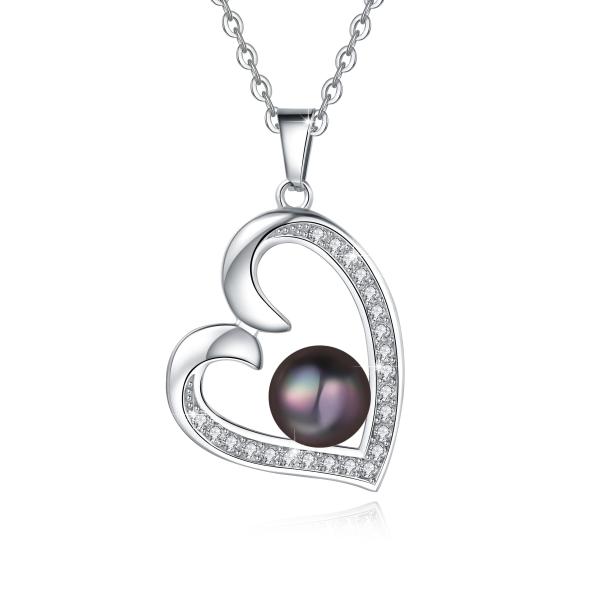 商品名:  YAMI Black Pearl Necklace for Women, Akoya Saltwater Cultured 10MM Pearls, Forever Love Heart Pendant, Wife Mom Gi...