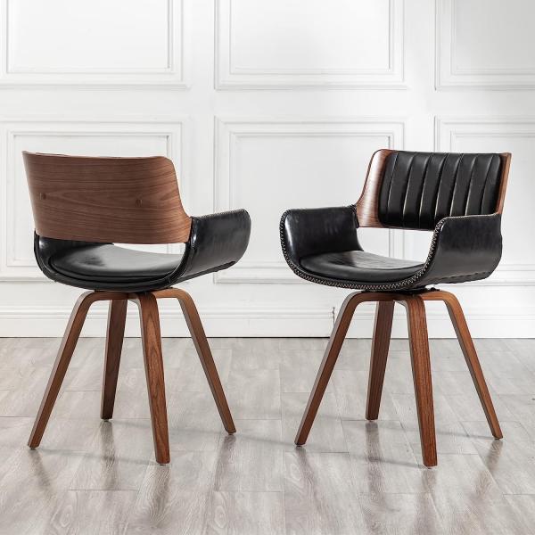 商品名LUNLING Swivel Accent Faux Leather Dining Chairs Set of 2, Mid Century Modern Chairs with Wooden Legs/Armrest/Upholst...