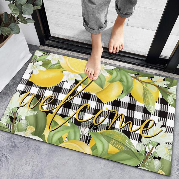 商品名:  Extra Durable Door Mat -Summer Yellow Lemon Green Leaf White Floral Black White Grid,Non Slip Indoor Floor Mat Bat...
