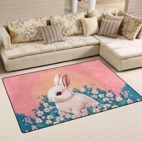 商品名:  Vnurnrn Area Rug Cartoon White Rabbit Pattern, Anti Slip Rectangular Soft Indoor/Outdoor Floor Carpet Rugs Home De...