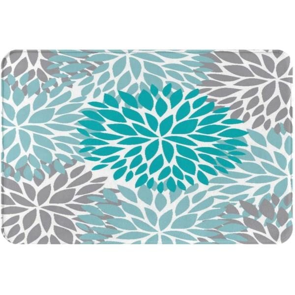 商品名:  KXO Dahlia Pinnata Flower Teal Coral Gray Flowers Bath Mats for Bathroom Non-Slip Absorbent Soft Plush Doormat Dec...