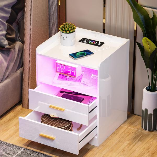 商品名:  HNEBC Night Stand with Charging Station,LED Nightstand with Body Sensor Function, Smart Nightstand has RGB Lights ...