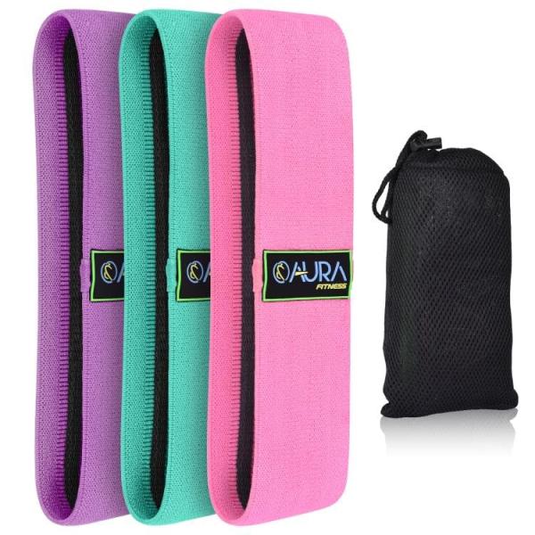 商品名: Aura レジスタンスバンド (3個セット) エクササイズバンド ヒップ 臀筋 脚 ワークアウトバンド ホームフィットネス ヨガ ピラティス用 Aura Fabric Resistance Bands, Booty Bands w...