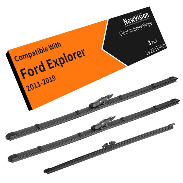 商品名: NewVision ドライバー/助手席/リアキット 自動車用交換用フロントガラスワイパーブレード 2011-2019 Ford Explorer用 26インチ 21インチ &amp; 11インチのビームブレード付き 簡単取り付け設...