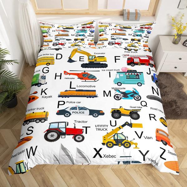 商品名:  Learning Alphabet Comforter Cover Cartoon Truck Cute English Alphabet Bedding Set for Toddlers,Excavator Police Ca...
