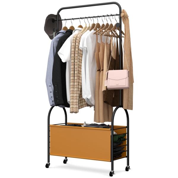 商品名:  jxgzyy Rolling Clothes Rack Metal Rolling Clothing Rack with Hanging Rod Portable Wardrobe Rack on Wheels 3-In-1 M...