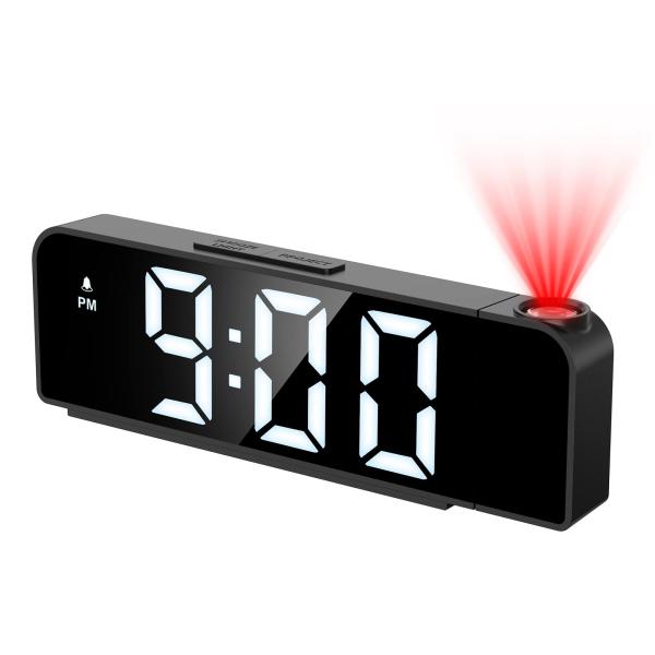 商品名: ORIA プロジェクション目覚まし時計 7.9インチ LED目覚まし時計 寝室用目覚まし時計 180°回転可能なプロジェクター付き 明るさ3段階調節 作業日モード ナイトモード 時間記憶 USBケーブル付き ORIA Projec...