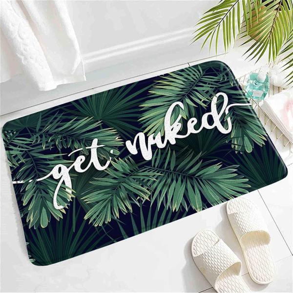 商品名:  Green Palm Leaf Bath Mat Funny Get Naked Tropical Realistic Leaves of Palm Tree Growth Ecology Lush Botany Themed ...