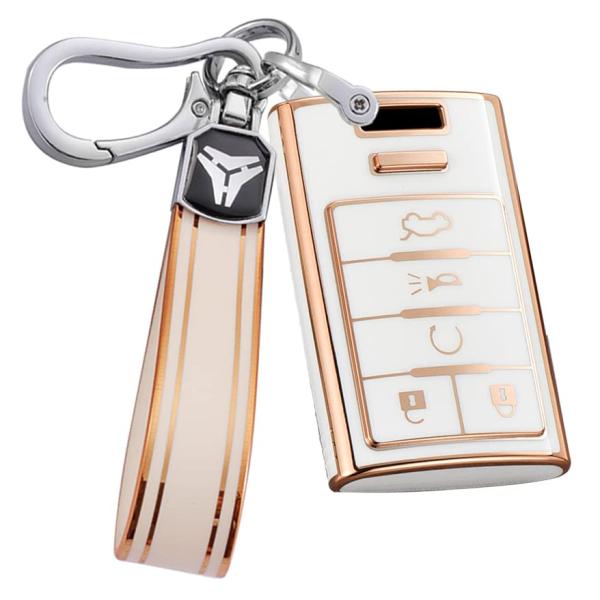 商品名: ontto 5ボタンキーフォブカバー キャデラック2008-2014 TPUカーキーケース用, ベージュ-S, Strip-Keychain ontto 5-button Key Fob Cover Fit for Cadilla...