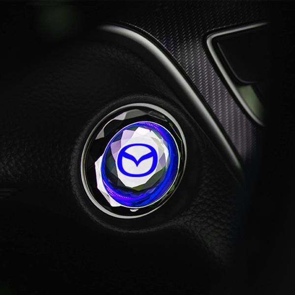 商品名:  BerFosa for Mazda New Crystal Transparent Engine Push Start Stop Button Cover Trim with Blue Light Start Stop Butt...