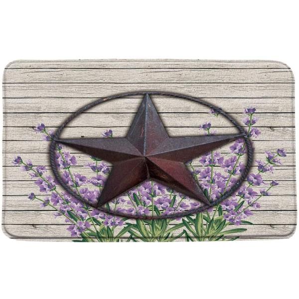 商品名:  KXO Rustic Barn Star on Wooden Door Bath Mat, Western Texas Star Primitive Berries Country Plank Purple Flower Far...