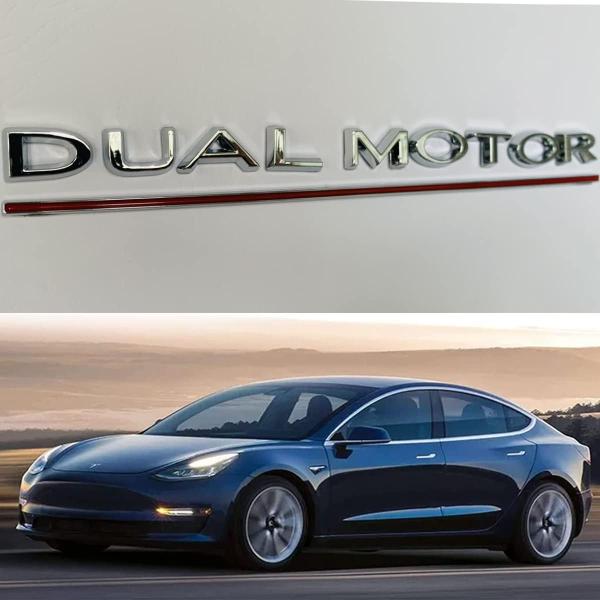 商品名Dual Motor Emblem Compatible with Tesla Model 3 Y S X, 3D Raised Silver Decal, ABS Material, Super Nice Car Accessori...