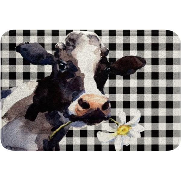 商品名:  Milk Cow Area Rug 16"x24",Farm Animals Bull Cattle Bath Rugs for Cowboy Cowgirl,Buffalo Checked Rugs Black White G...
