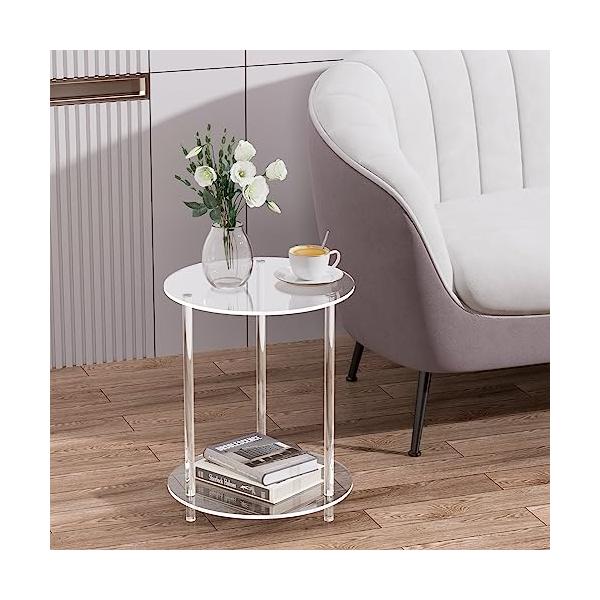 商品名: invisibiliter アクリルラウンドエンドテーブル クリアサイドテーブル リビングルーム用 モダンナイトスタンド 簡単組み立て 15.75インチ アクリルコーヒーテーブル 寝室 バルコニー バスルーム ホームオフィス用 i...