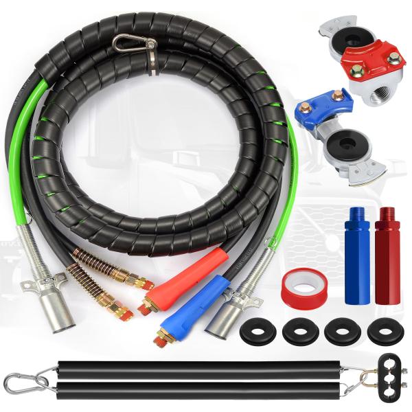 商品名: ZIQUN 15フィート 3イン1 エアラインキット セミトラックエアラインキット グラッドハンド グラッドハンドハンドル グラッドハンドシール 柔らかいスプリング トラックエアホース セミトラックトレーラートラクター用 ZIQU...