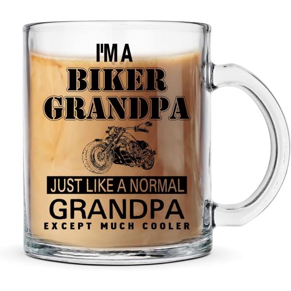 商品名Motorcycle Grandpa Glass Mug, I'm a Biker Grandpa Just Like a Normal Grandpa Mug, Birthday Father's Day Mugs for Gran...