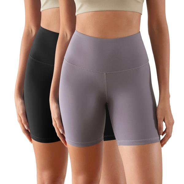 商品名:  ODODOS ODLEX 2-Pack High Waist Workout Shorts for Women 6" Inseam Tummy Control Workout Gym Athletic Biker Shorts,...