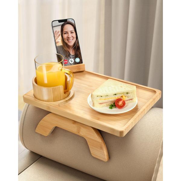 商品名:  Lorbro Couch Arm Table, Couch Arm Tray with 360° Rotating Cup Holder, Bamboo Sofa Arm Tray for Couch, Foldable Sof...
