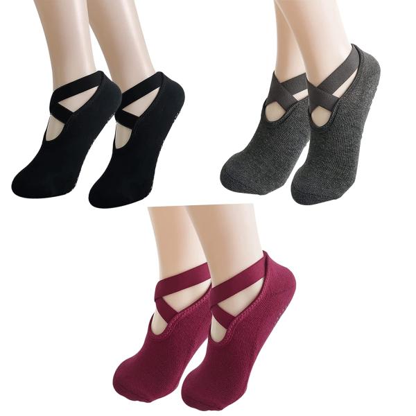 商品名:  3 Pairs Yoga Socks Pilates Socks Non Slip Grip Socks for Women Pilates Ballet Barefoot Workout Non Slip Socks with...