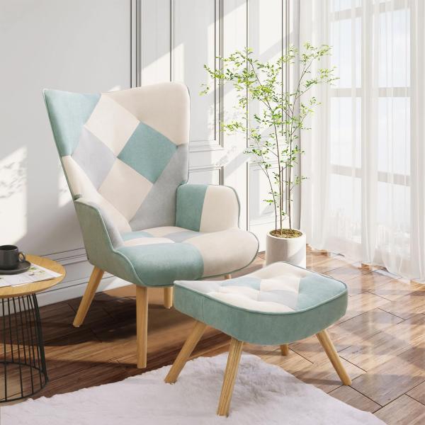 商品名:  Accent Chair with Ottoman, Modern Accent Chairs for Living room Armchair with High Back and Armrest, Upholstered C...
